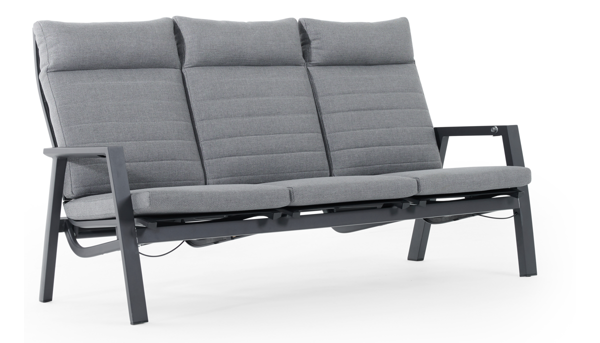 Prato loungezetel 3-zit in zwart aluminium met grijs weather+ softtouch ...