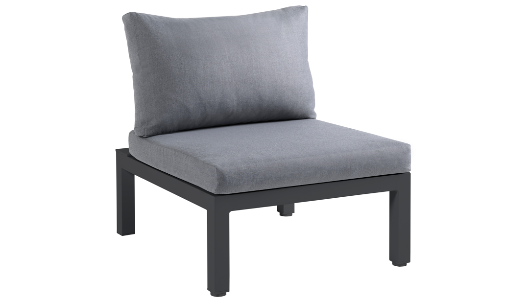 Toma loungezetel 1-zit in zwart aluminium met grijs polyester kussen ...