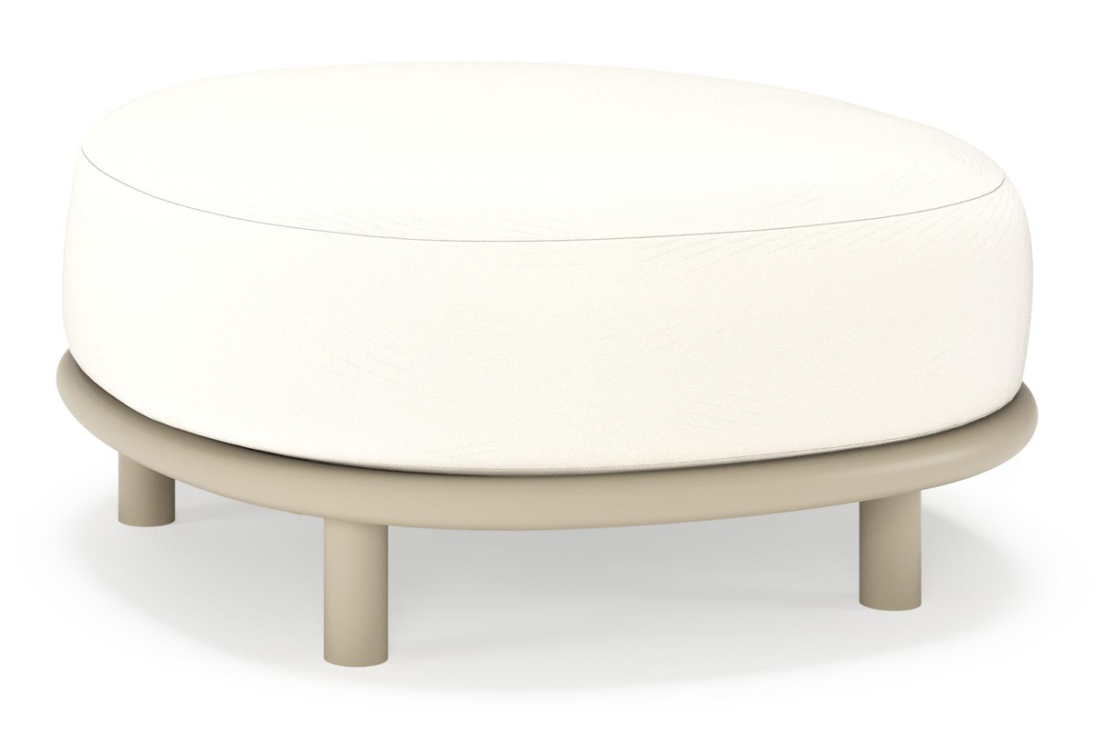 Lupino poef in beige aluminium met natte white all weather sunbrella® luxe kussen | Exterioo