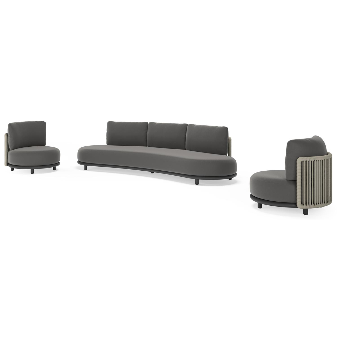 Salon de jardin Lomano en aluminium noir et corde luxe plate tissée ...