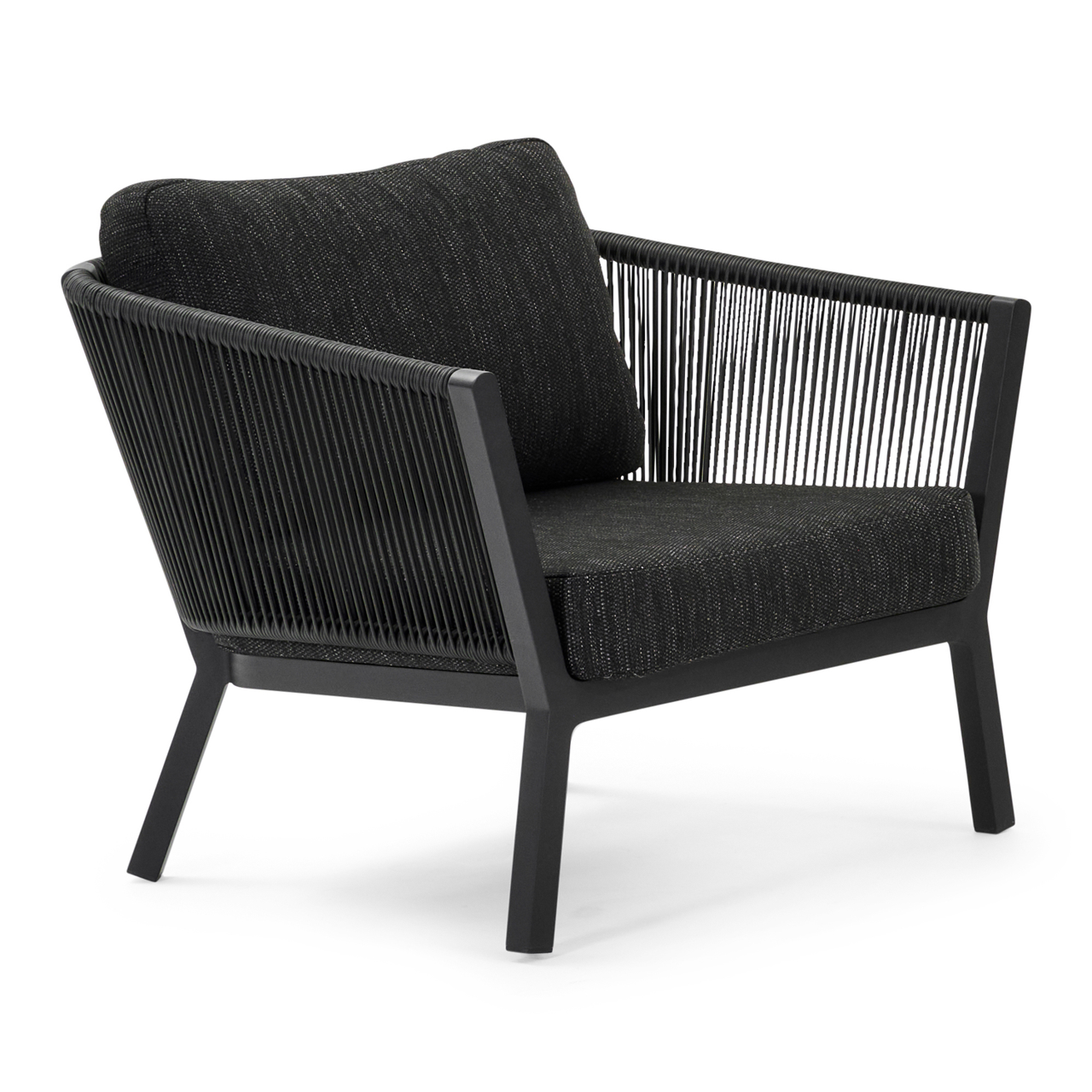 Cordoba loungestoel 1-zit in zwart aluminium en verticaal geweven ronde ...