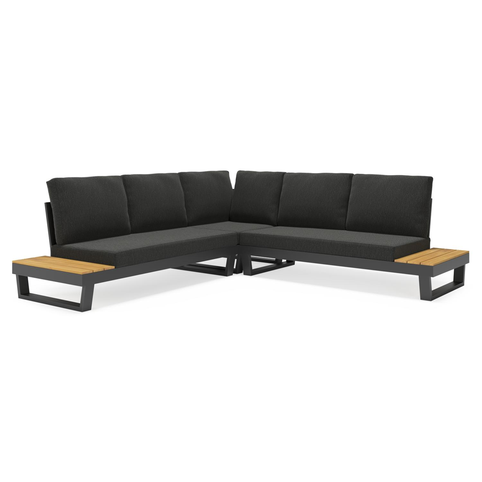 Modica loungehoek in zwart aluminium en teak met sky black weather+ ...
