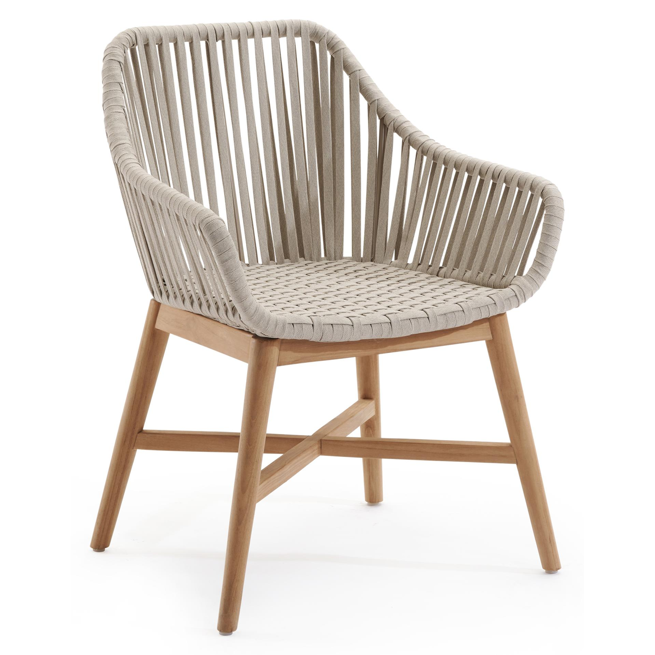 Borgo tuinstoel in teak en beige verticaal geweven vlakke rope