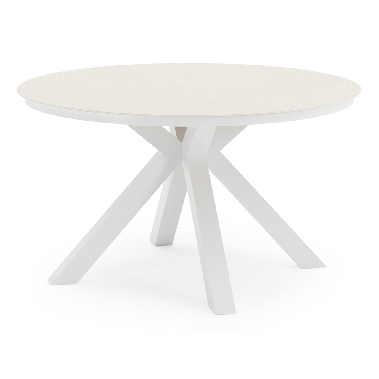 Tora tuintafel rond in wit aluminium en sintered stone beige - Dia. 140 cm