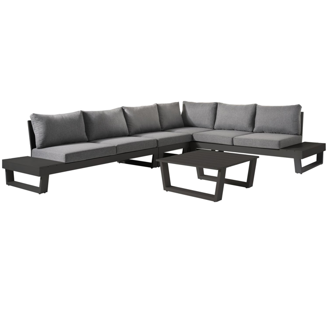 Alora loungehoek in zwart aluminium met grijs polyester kussens en ...
