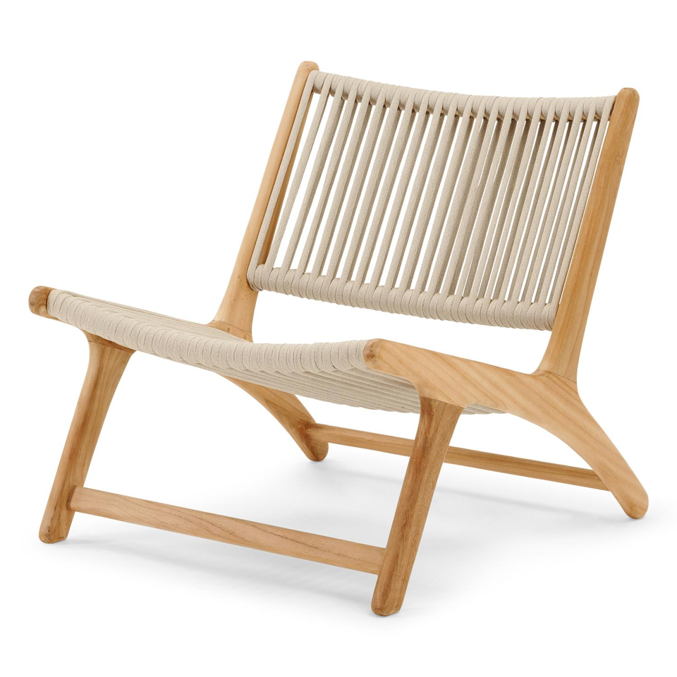 Cosito loungestoel 1-zit in teak en beige verticaal geweven luxe vlakke ...