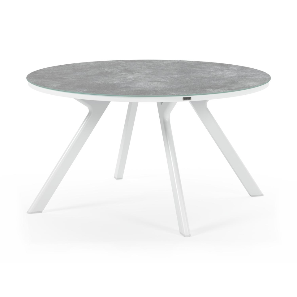 Viaro tuintafel rond in wit aluminium en keramisch glas grijs - Dia ...