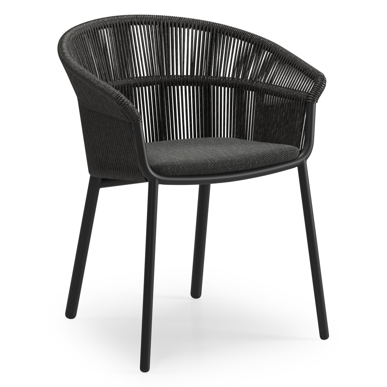 Matera stapelbare tuinstoel in zwart aluminium en zwart gedraaide ronde ...