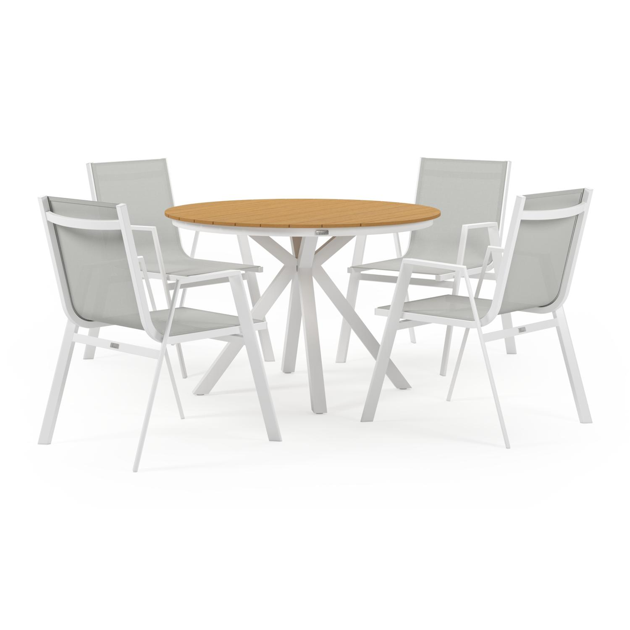 Tora tuinset in wit aluminium en naturel polywood tafelblad met 4 ...