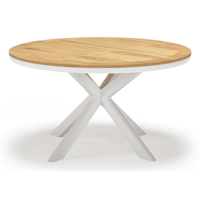 Pamplona tuintafel rond in wit aluminium en teak Naturel - Dia. 140 x H ...